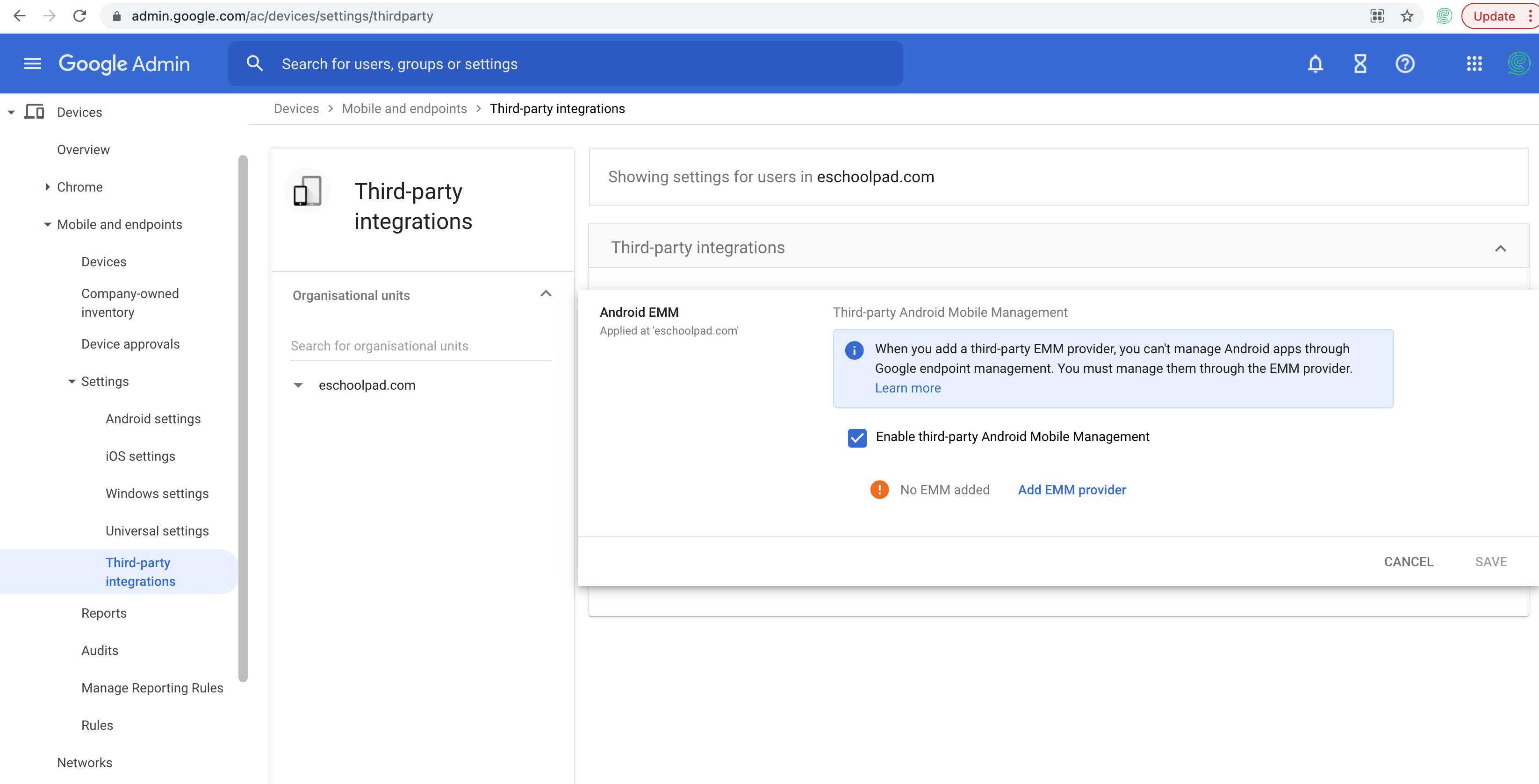 Step 1 : EMM Setup – ESP MDM
